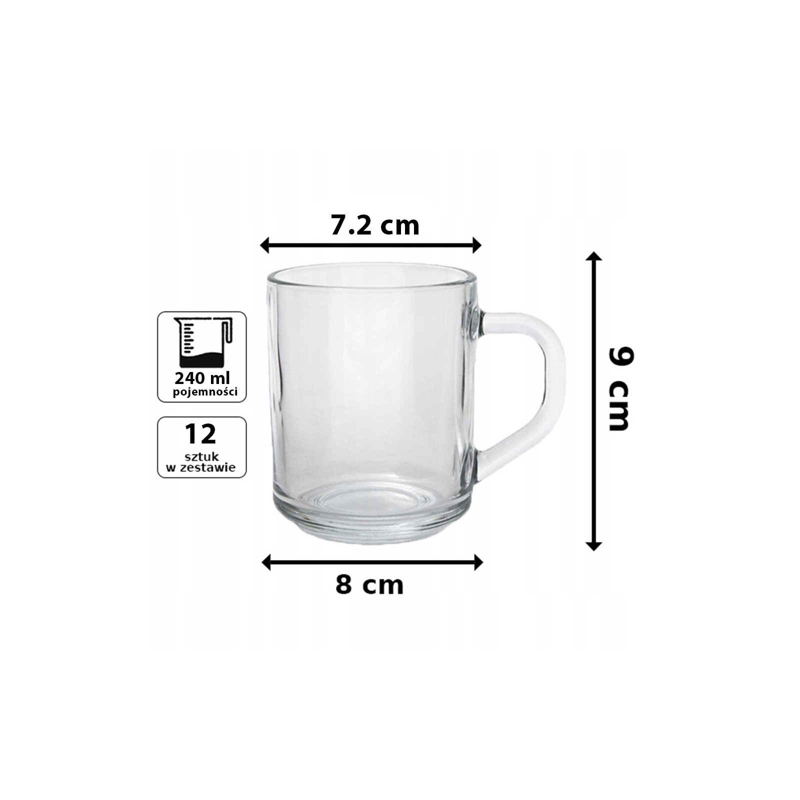 Kubek przezroczysty szklanka Florina Standard 250 ml zestaw 12 szklanek do kawy herbaty